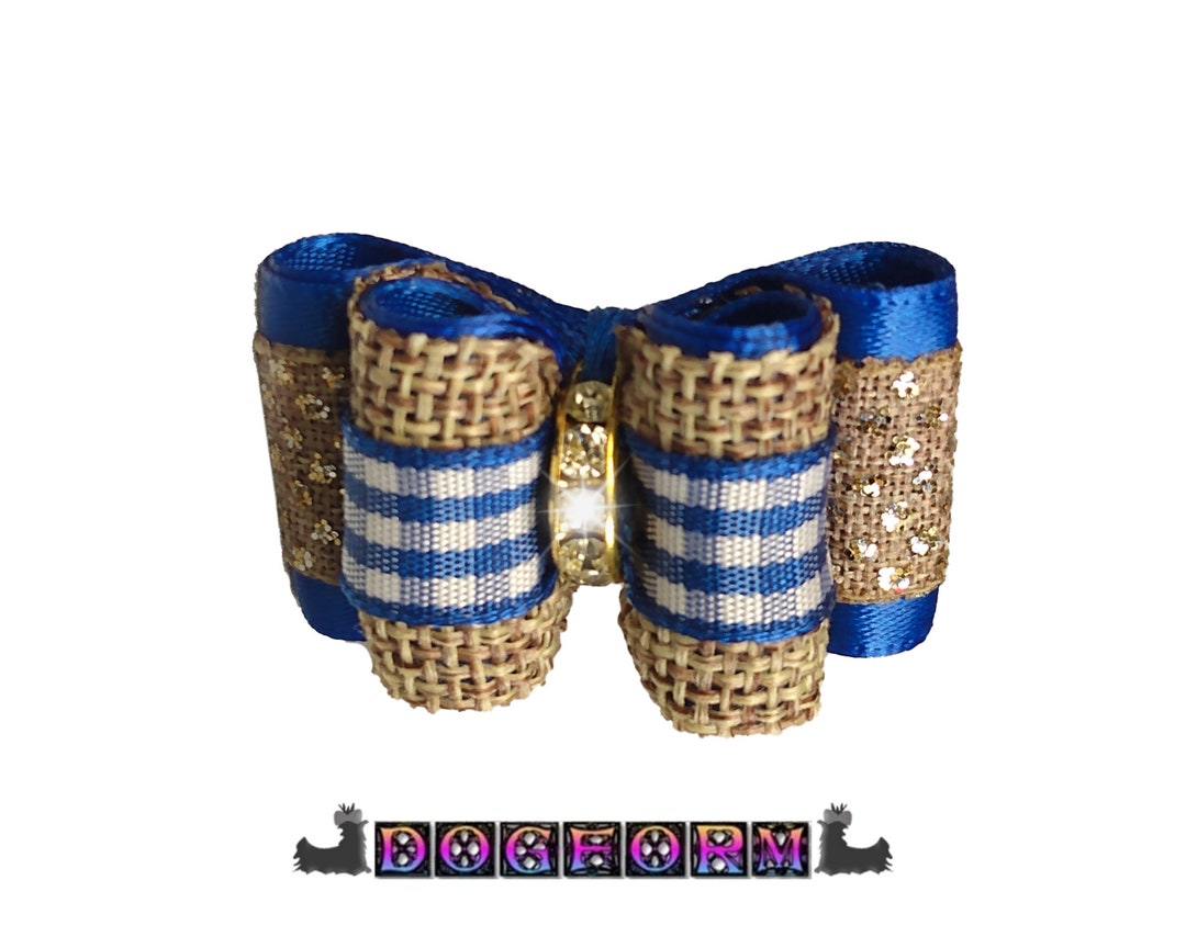 ROYAL BLUE GINGHAM Dog Bow, Dogform Bows for Boy Dogs, Burlap Country ...