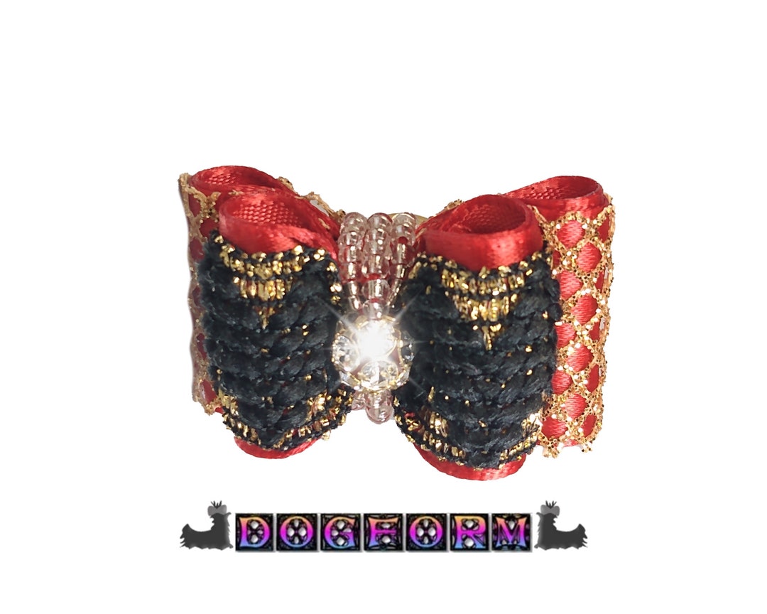 BLING ZIGZAG GOLD Dog Bow, Luxury Dogform Bows, Bling Yorkie Shih Tzu ...