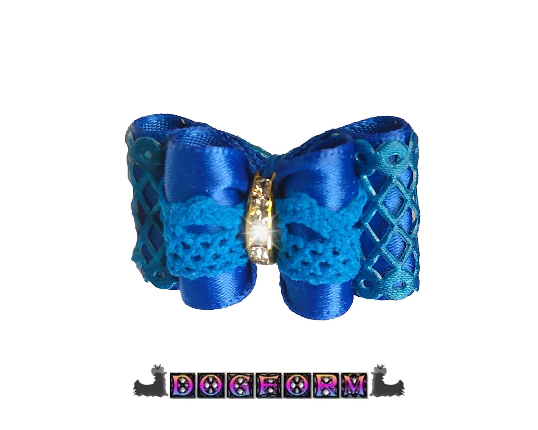 ROYAL BLUE CROCHET Dog Bow, Dogform Bows, Lattice Dog Bow, Blue Dog ...
