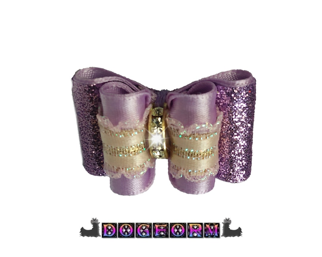 Lilac Glitter Dog Bow: Sparkly Puppy Bow With Gold Centerpiece - Etsy