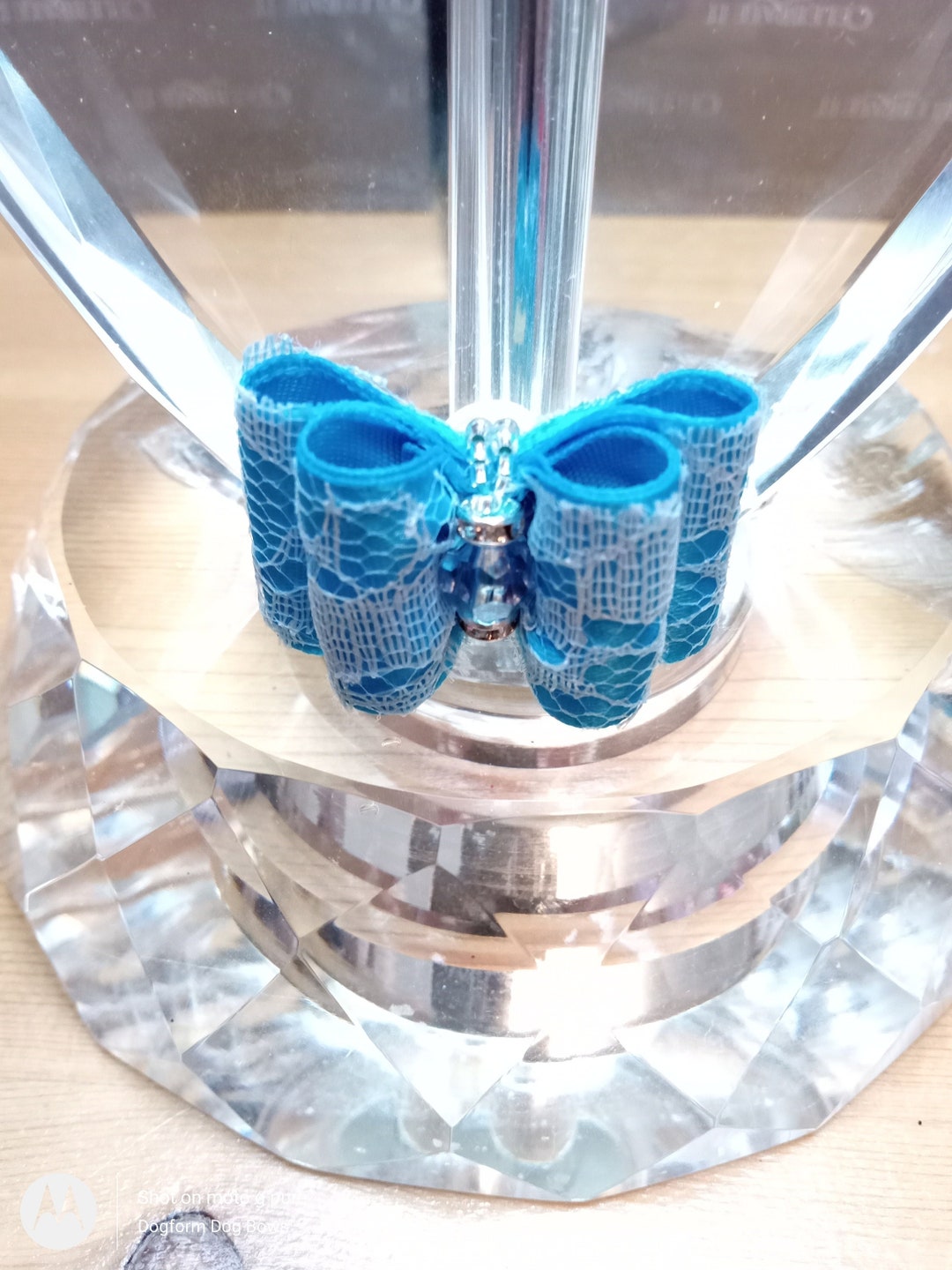 BLUE LACE Dog Bow, Satin Lace Dog Hair Bows, Floral Dog Bows Crystal ...