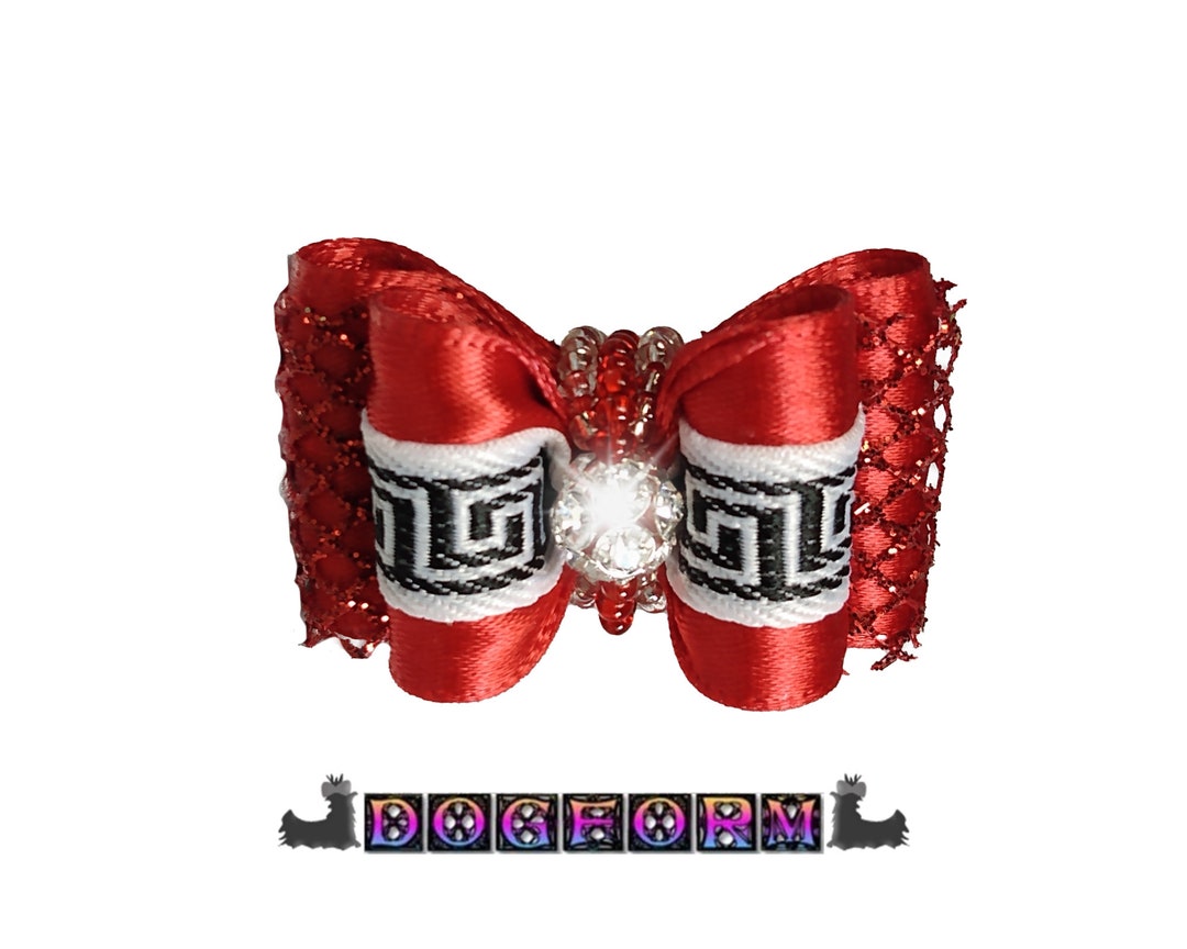BLACK & WHITE GREEK Key Show Dog Bow, Dogform Bows, Greek Key Classic ...