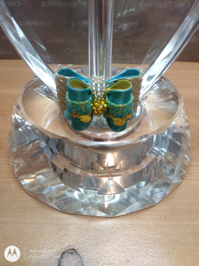 Blue Pompom Dog Bow: Swag Ribbon With Crystal Diamonds - Etsy