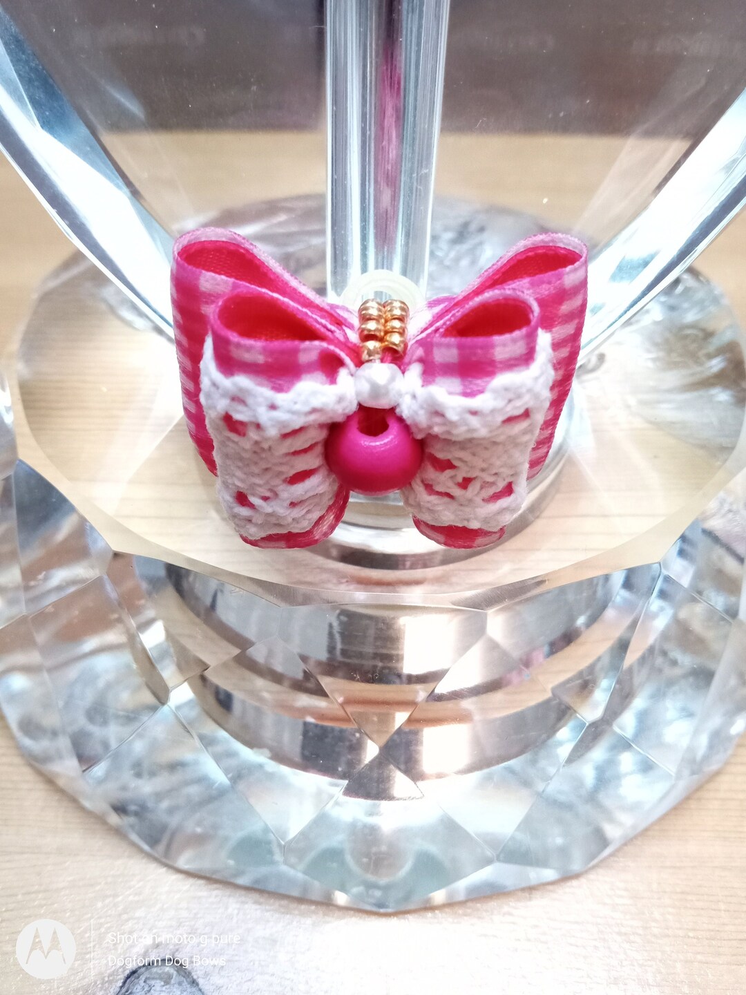 PINK GINGHAM CROCHET Dog Bow, Dogform Bows, Boho Summer Dog Bows, Pink ...