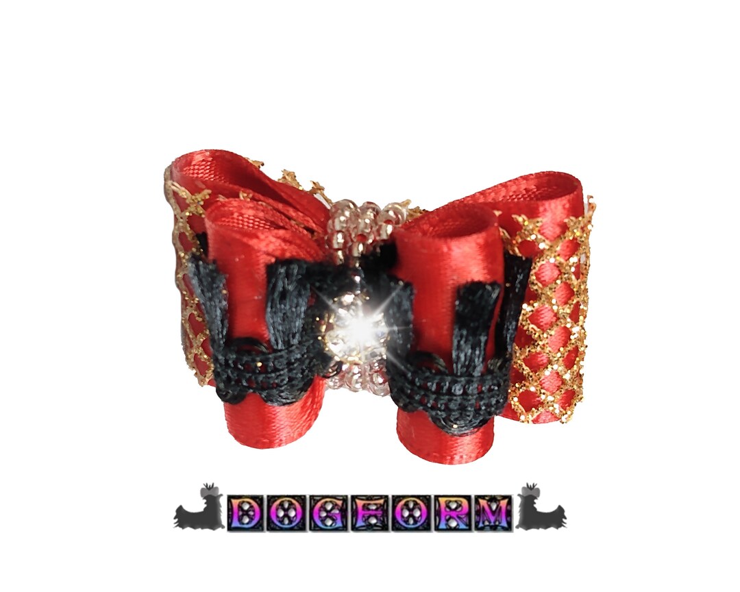 BLACK TASSEL Dog Bow, Dogform Bows With Tassels, 5/8 or 7/8 Shih Tzu ...