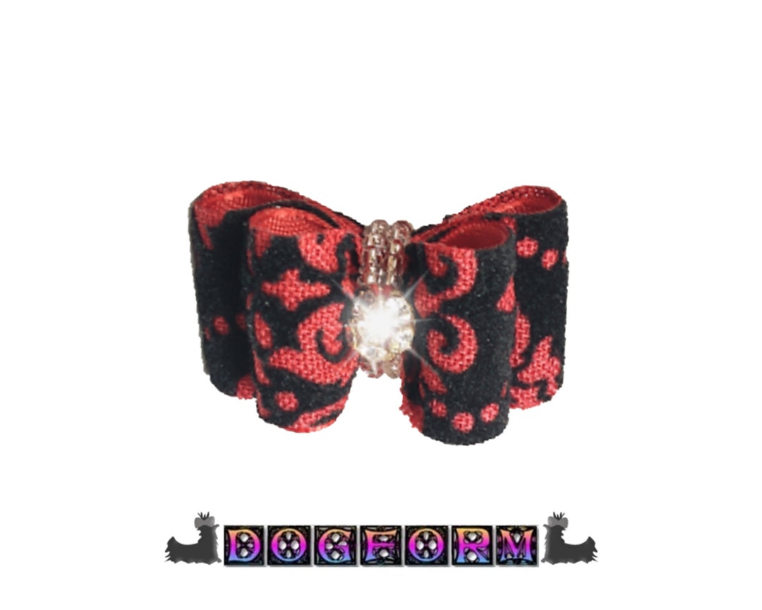 EXQUISITE BLACK VELVET Dog Bow, Velvet Dogform Bows, Velvet Puppy Bow ...