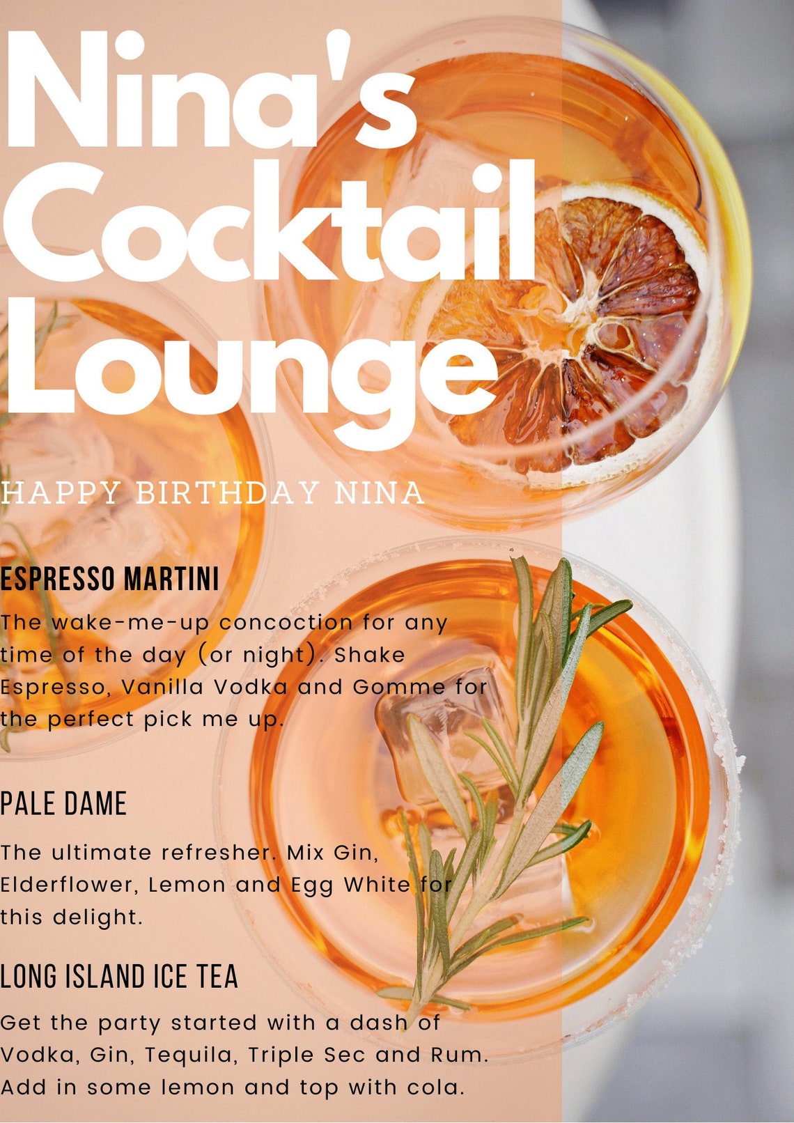 Printable Personalized Cocktails Menu, Menu Cardeditable 'lounge ...