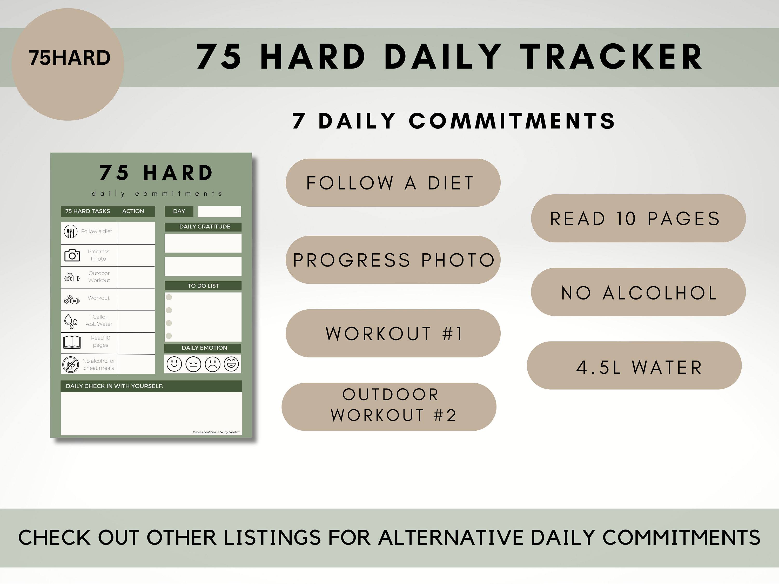 75 Hard Program, 75 Hard Checklist, 75 Day Challenge Printable, 75 ...