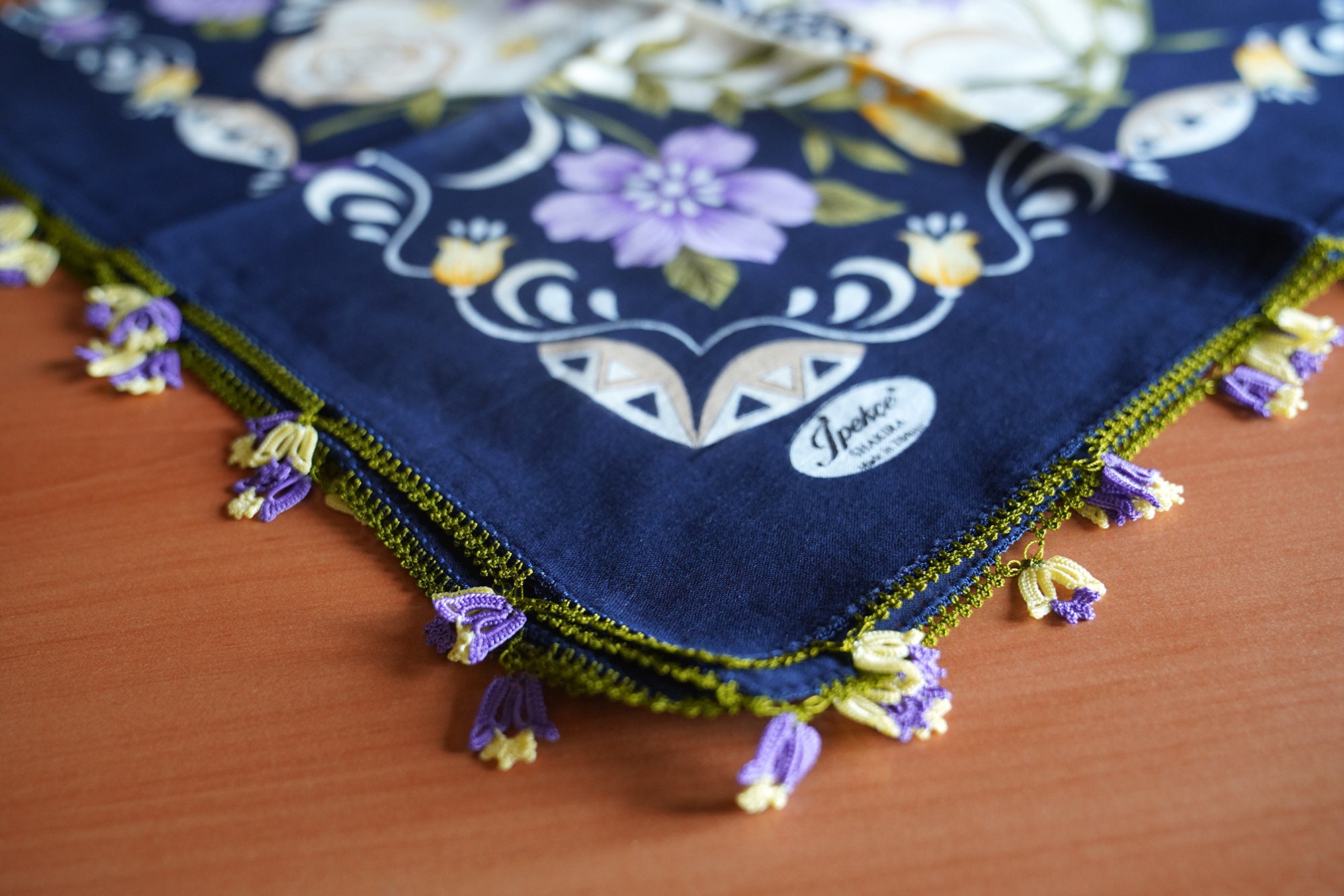 Turkish Handmade Scarf, Navy Blue Purple Women's Scarf, Tulip ...