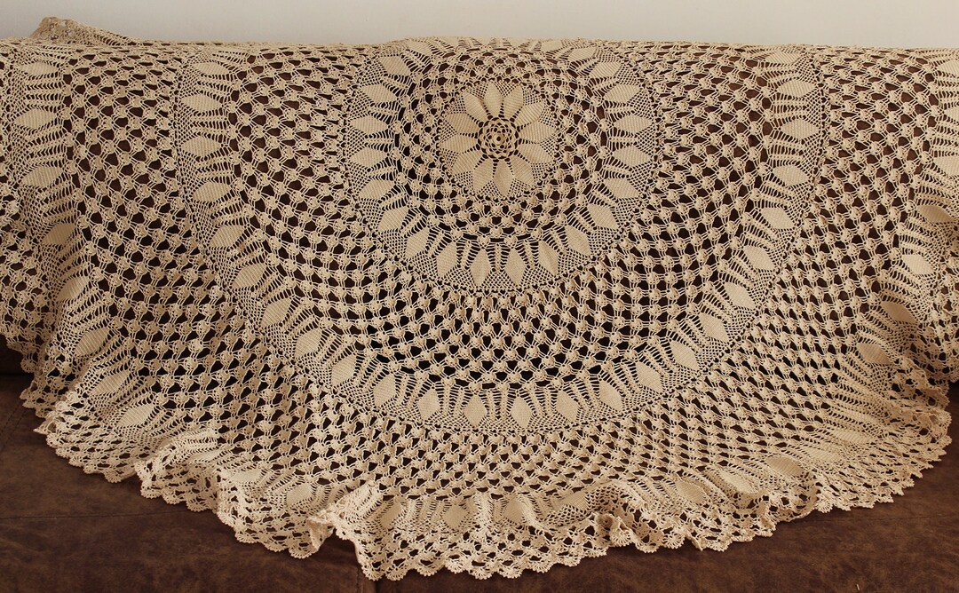 Round Lace Table Cloth, Crocheted Table Cover, Easter Gift Vintage ...