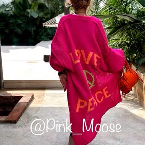 BOHO Peace Love Long Boutique Sweater Cardigan Oversized S M L XL PINK ...