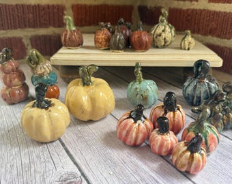 Orange Ceramic Pumpkins With Metal Leaves - Fall Halloween Thanksgiving ...