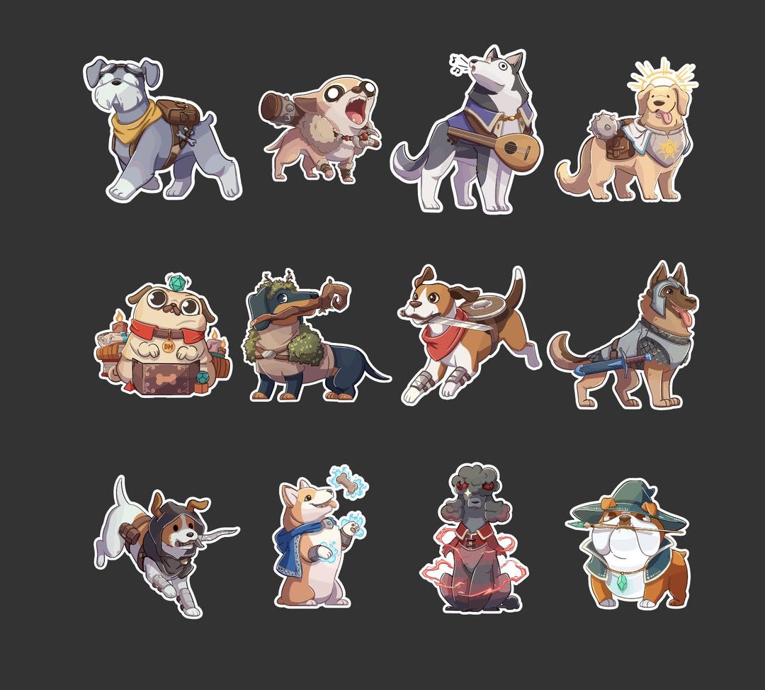 D&D Dog Class Stickers: RPG Puppy Vinyl Decals - Etsy