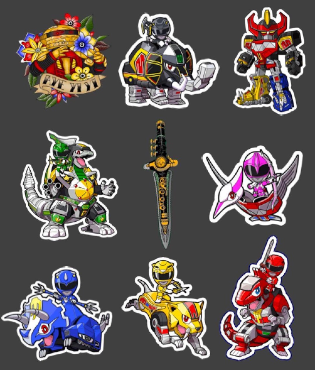 Mighty Dino Robot Stickers | Power Ranger-inspired Vinyl Decals | Green ...