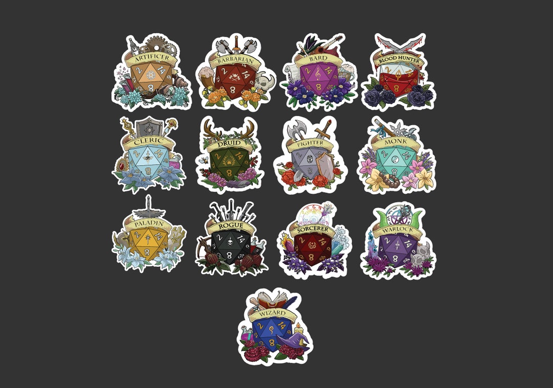 Dungeons and Dragons Stickers - D20 Stickers - D&D Character Class ...