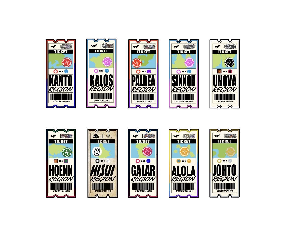 Pokémon Region Ticket Stickers - Kanto, Johto, Hoenn - Vinyl Die Cut ...