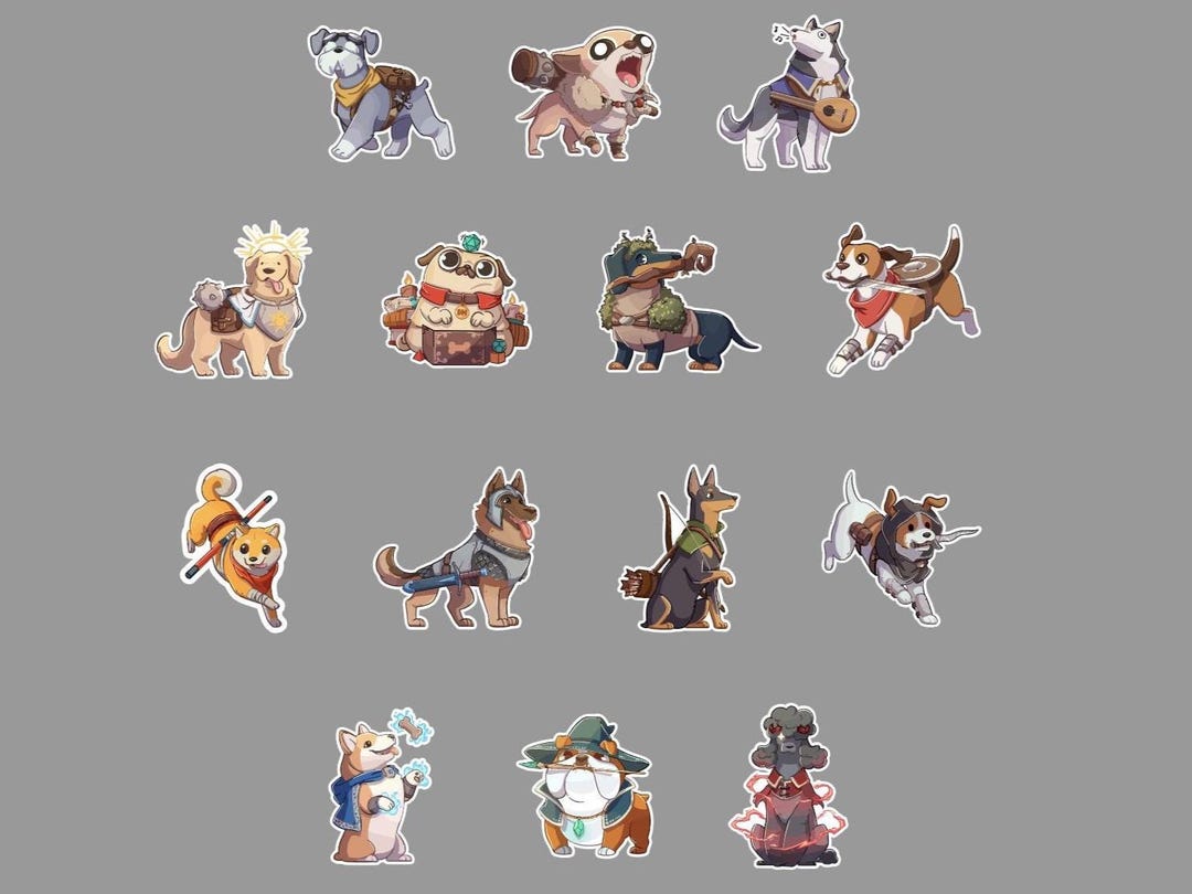 D&D Dog Class Stickers: RPG Puppy Vinyl Decals - Etsy