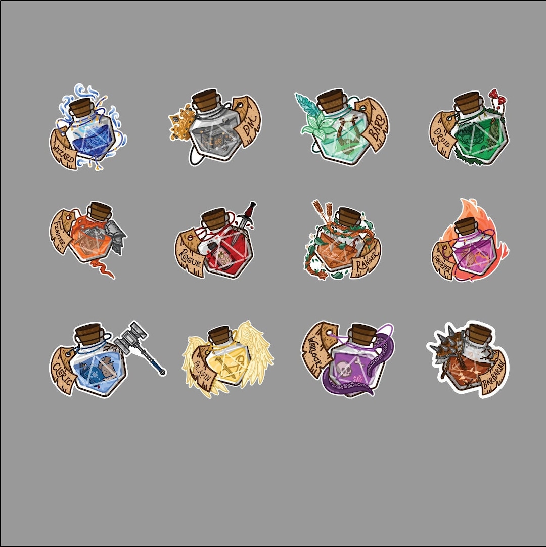 D&D Class Potion Stickers: Vinyl RPG Decals for Dungeons and Dragons - Etsy