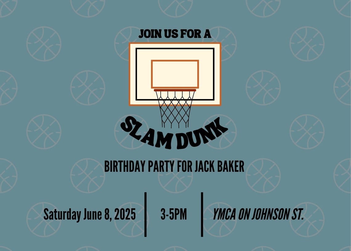 Slam Dunk Basketball Birthday Invitation | Editable Canva Template ...