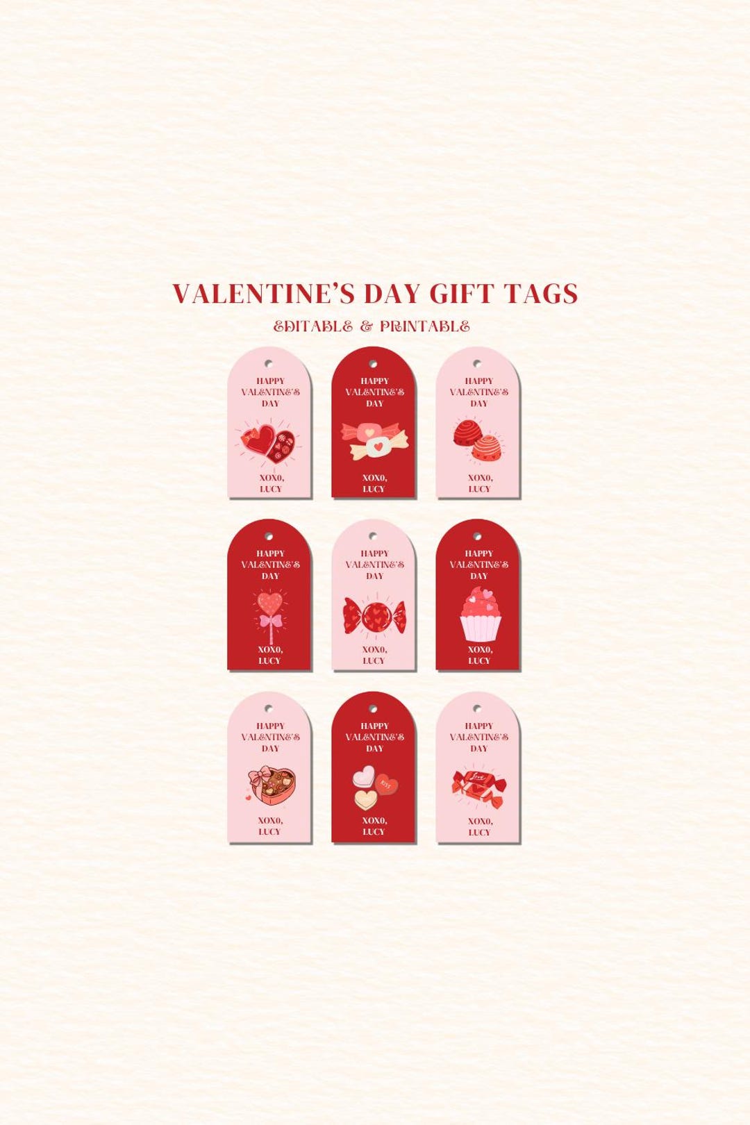 Valentine's Day Candy Gift Tags Printable | Editable Canva Template - Etsy