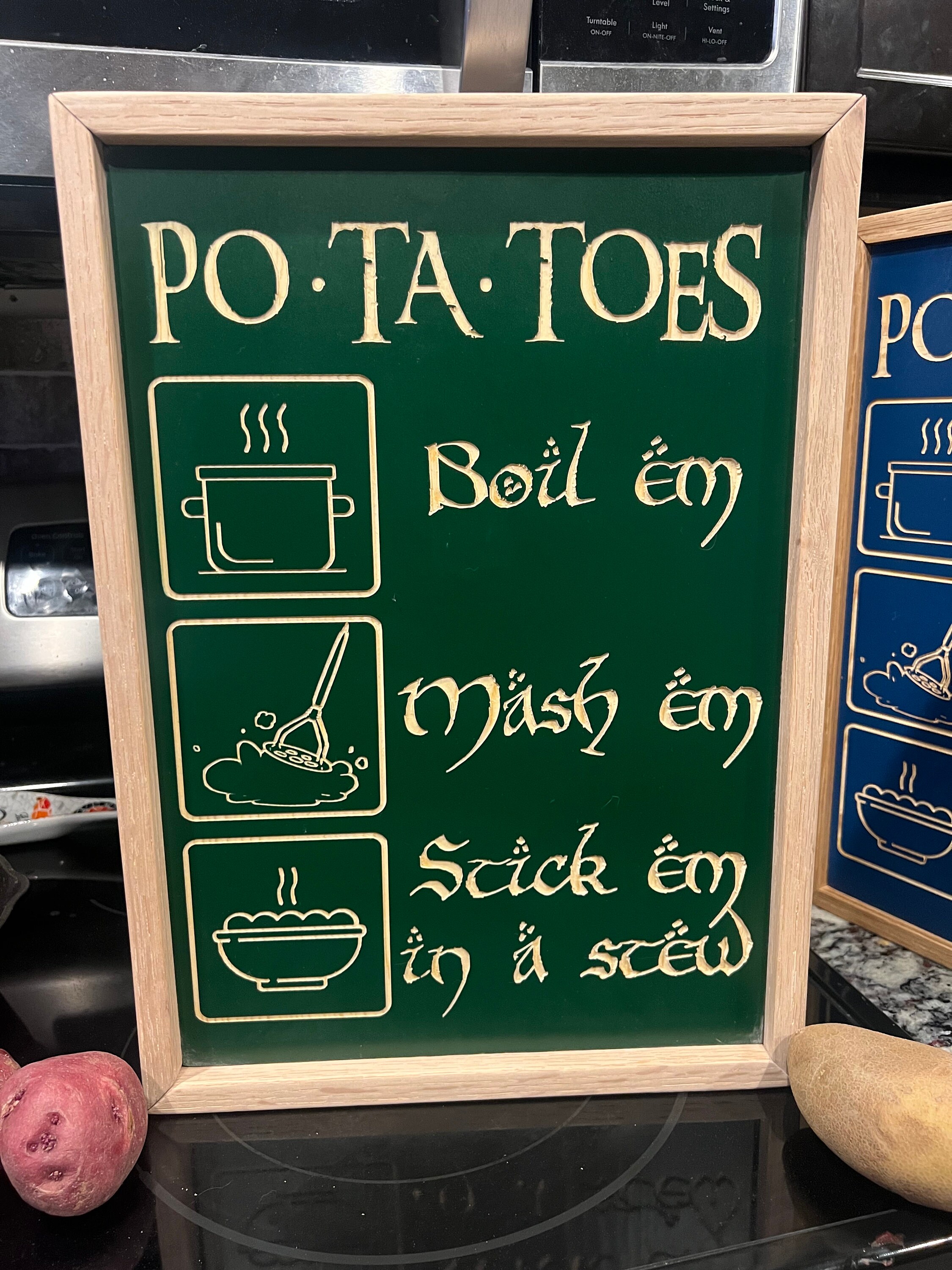 Po-ta-toes! Hobbit-inspired Wooden Kitchen Sign | Boil ’em Mash ’em ...