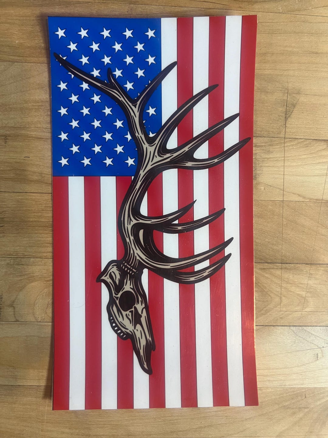Elk Skull and Antlers With American Flag Background STICKER, Varies ...