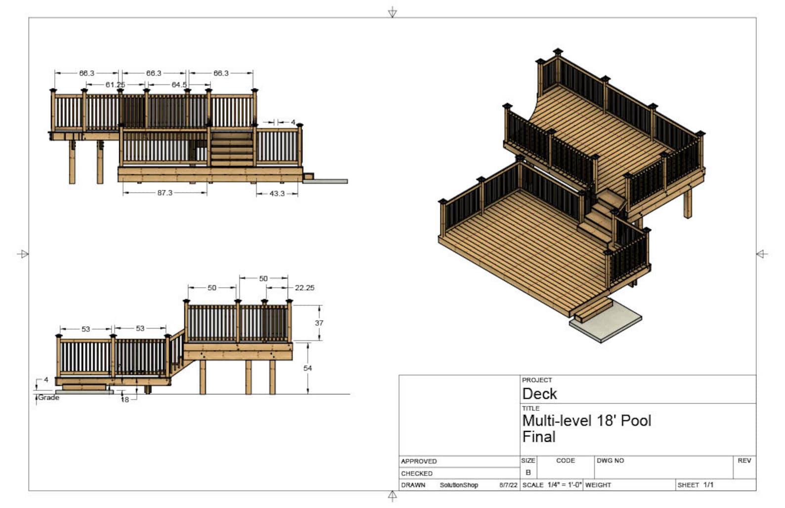 Plans for Multi-level Above Ground Pool Deck; Pool 18'x54", Upper 9.5 ...