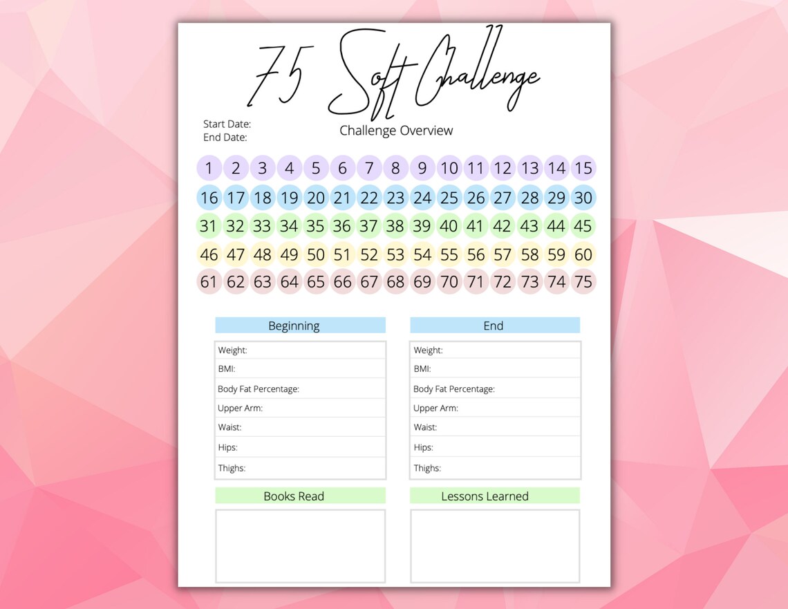 75 Soft Challenge Printable Progress Tracker 75 Soft - Etsy Hong Kong