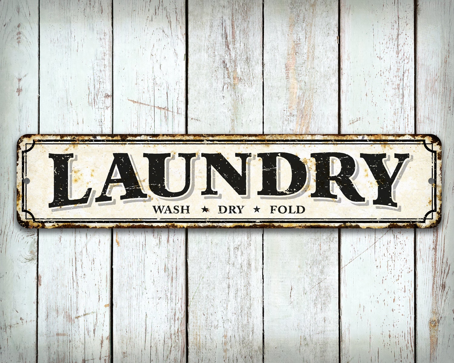 Metal Laundry Sign Rustic White Sign | Etsy
