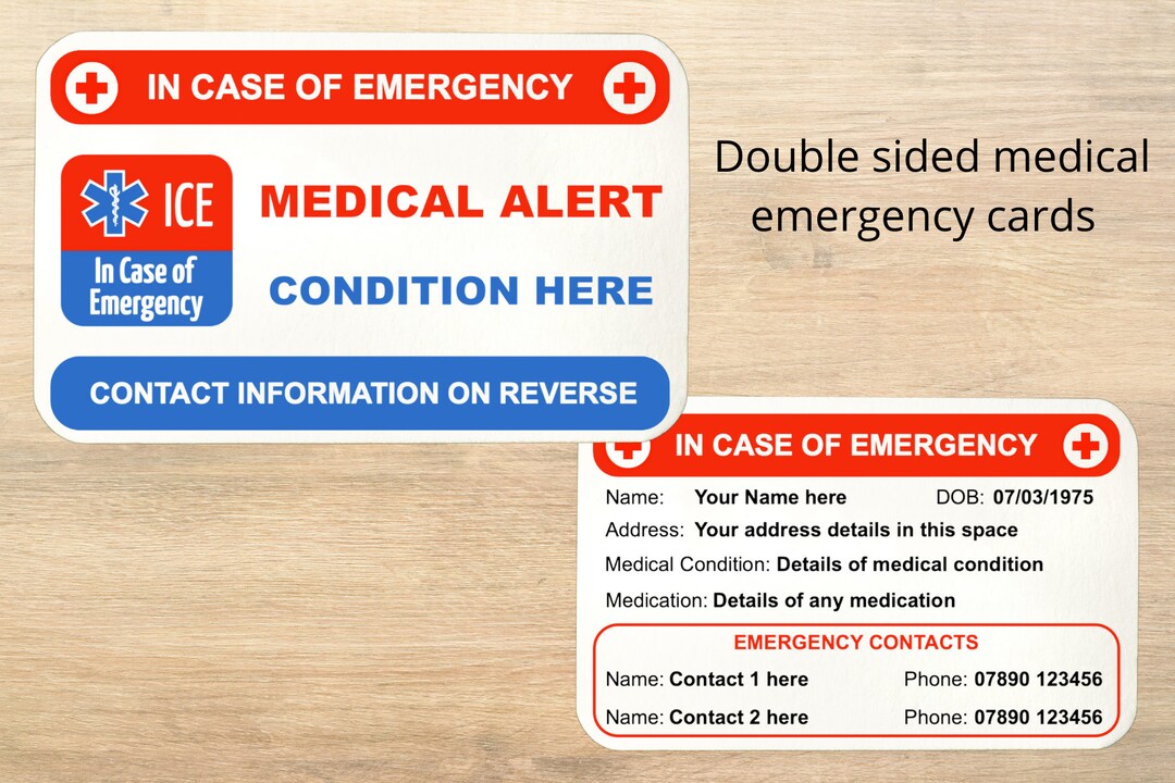 In Case of Emergency ICE Medical Alert Allergy Card Next of - Etsy
