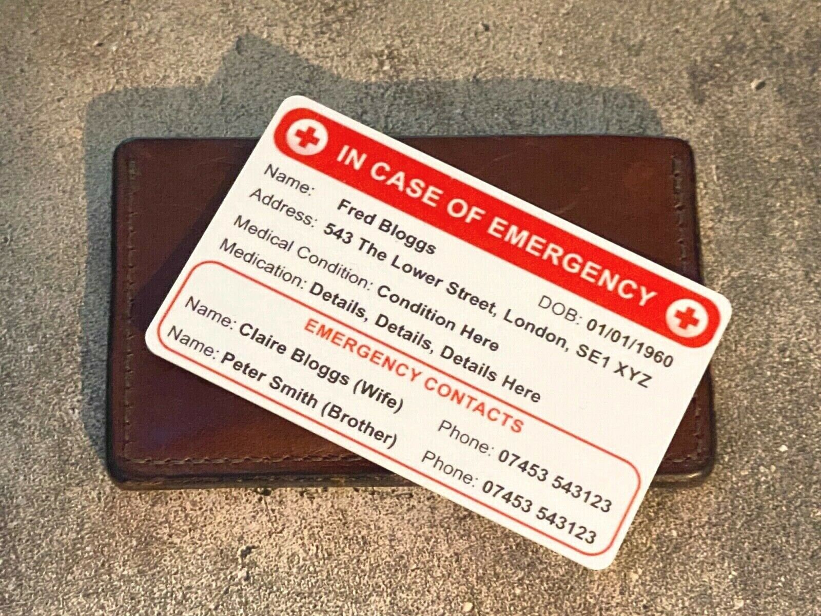 In Case of Emergency ICE Medical Alert Allergy Card Next of - Etsy