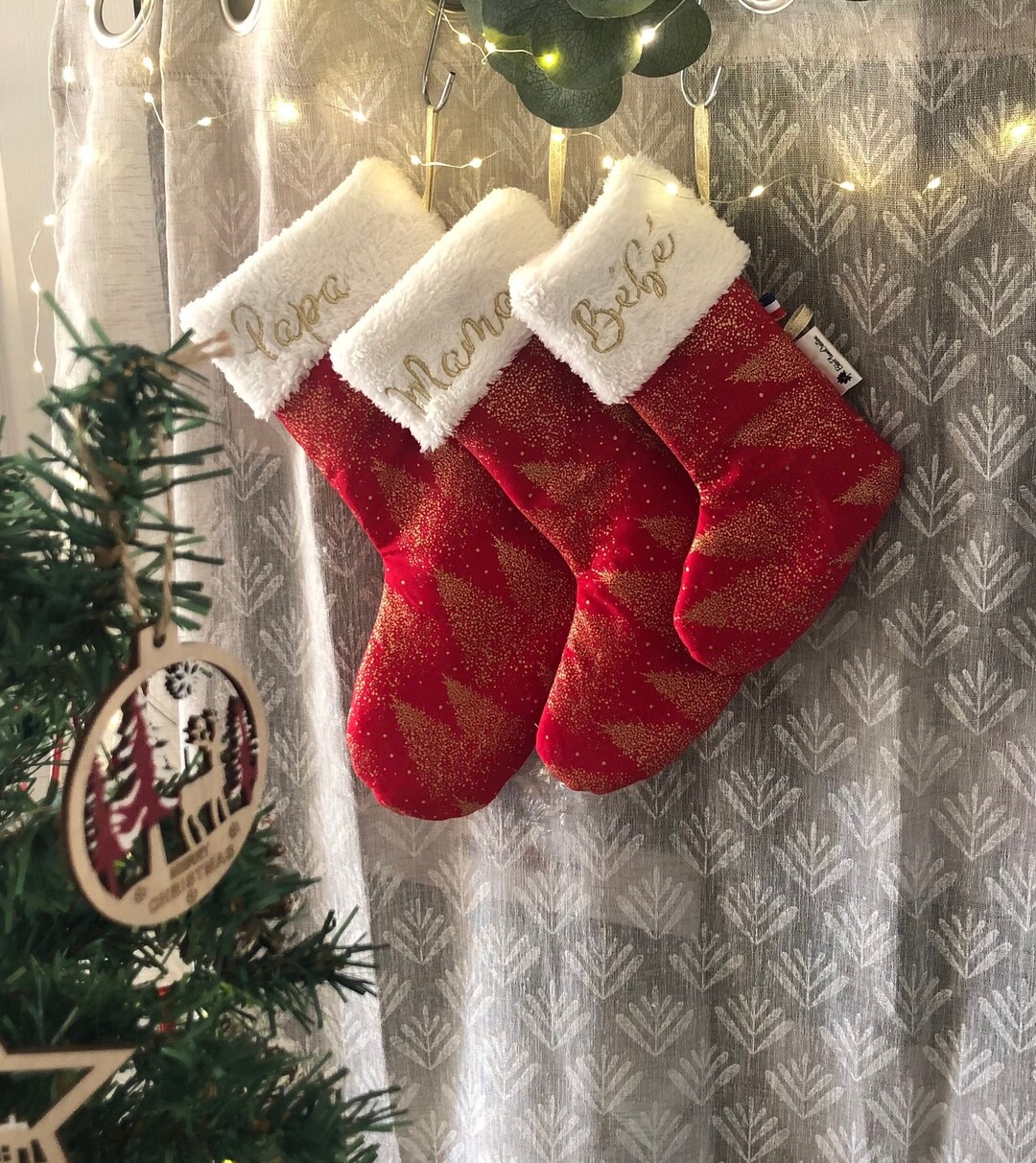 Red Christmas Stocking With Golden Fir - Etsy