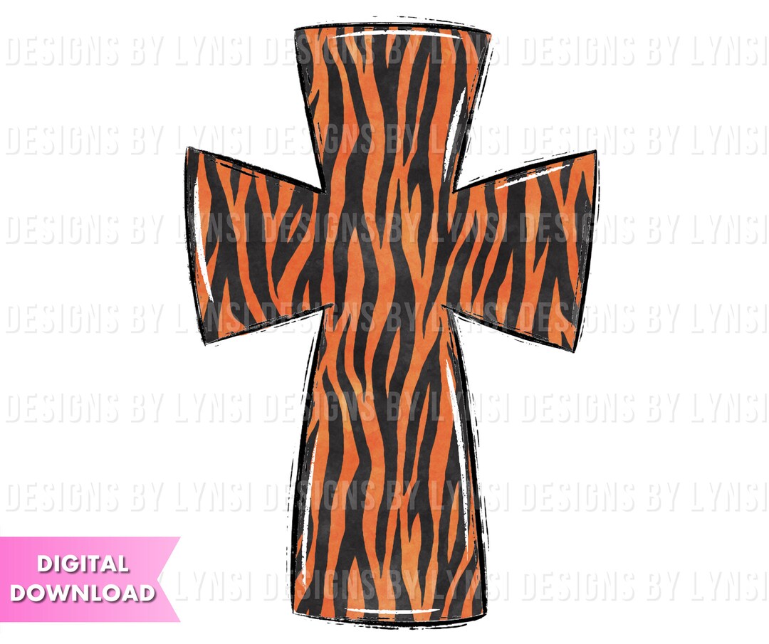 Tiger Cross Sublimation PNG Digital Download - Hand Drawn Cross ...