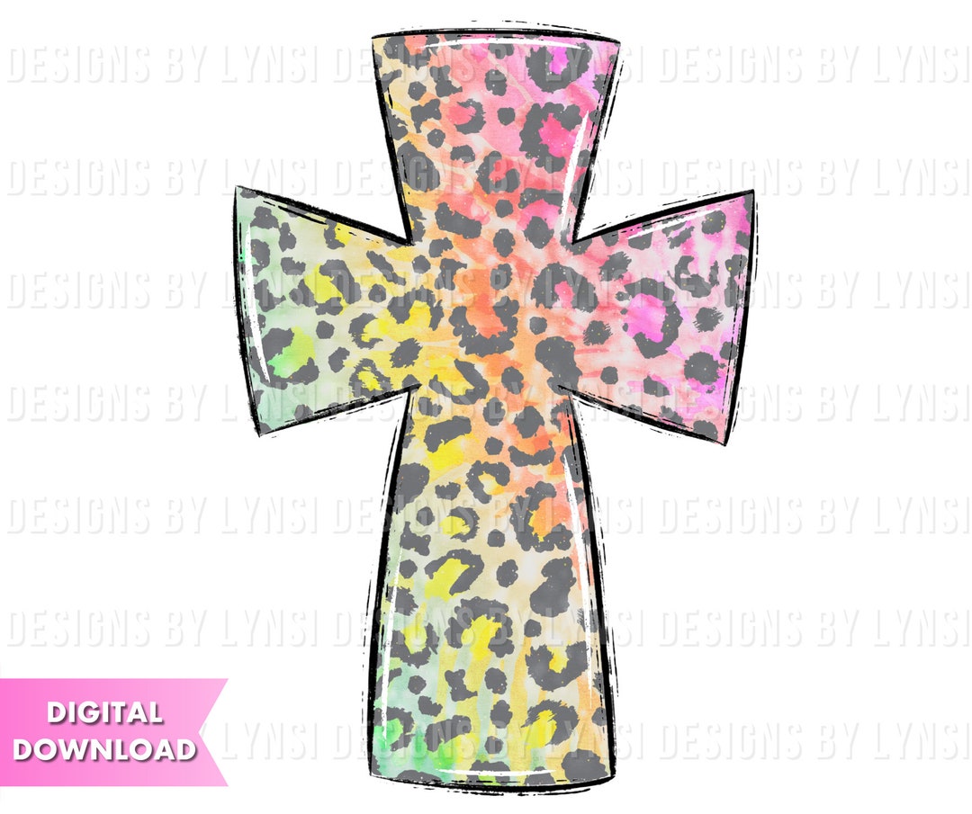Leopard Tie Dye Cross Sublimation PNG Digital Download - Hand Drawn ...