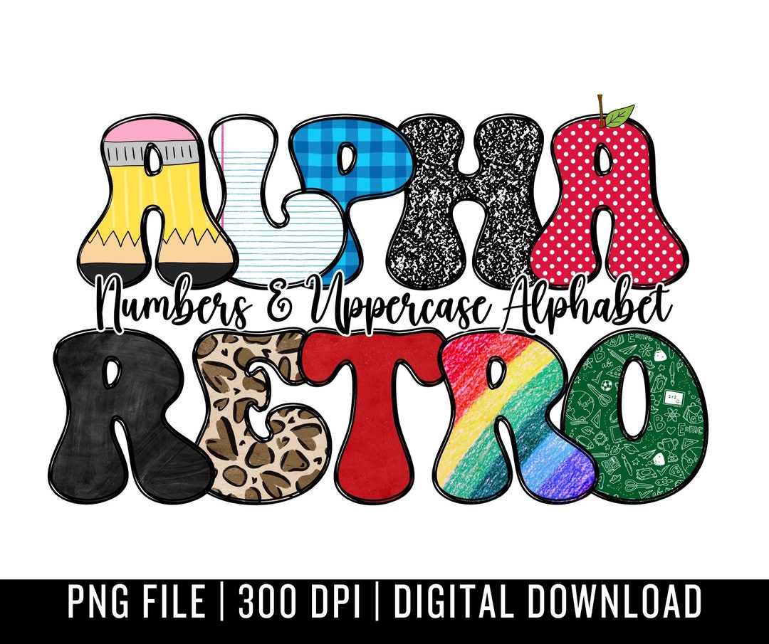 Retro Alphabet Uppercase Letters & Numbers - PNG Digital Download ...