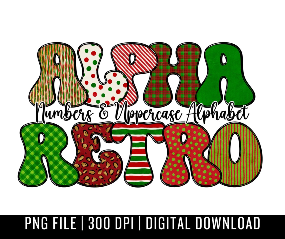 Retro Alphabet Uppercase Letters & Numbers - PNG Digital Download ...