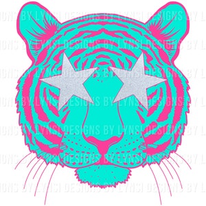 Blue Tiger With Sparkly Star Eyes PNG Digital Design - Tiger ...