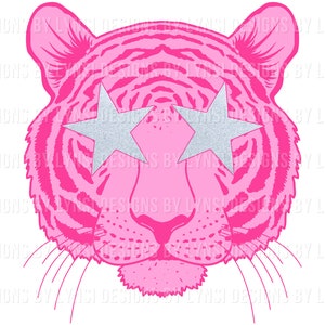 Pink Tiger With Sparkly Star Eyes PNG Digital Design - Tiger ...