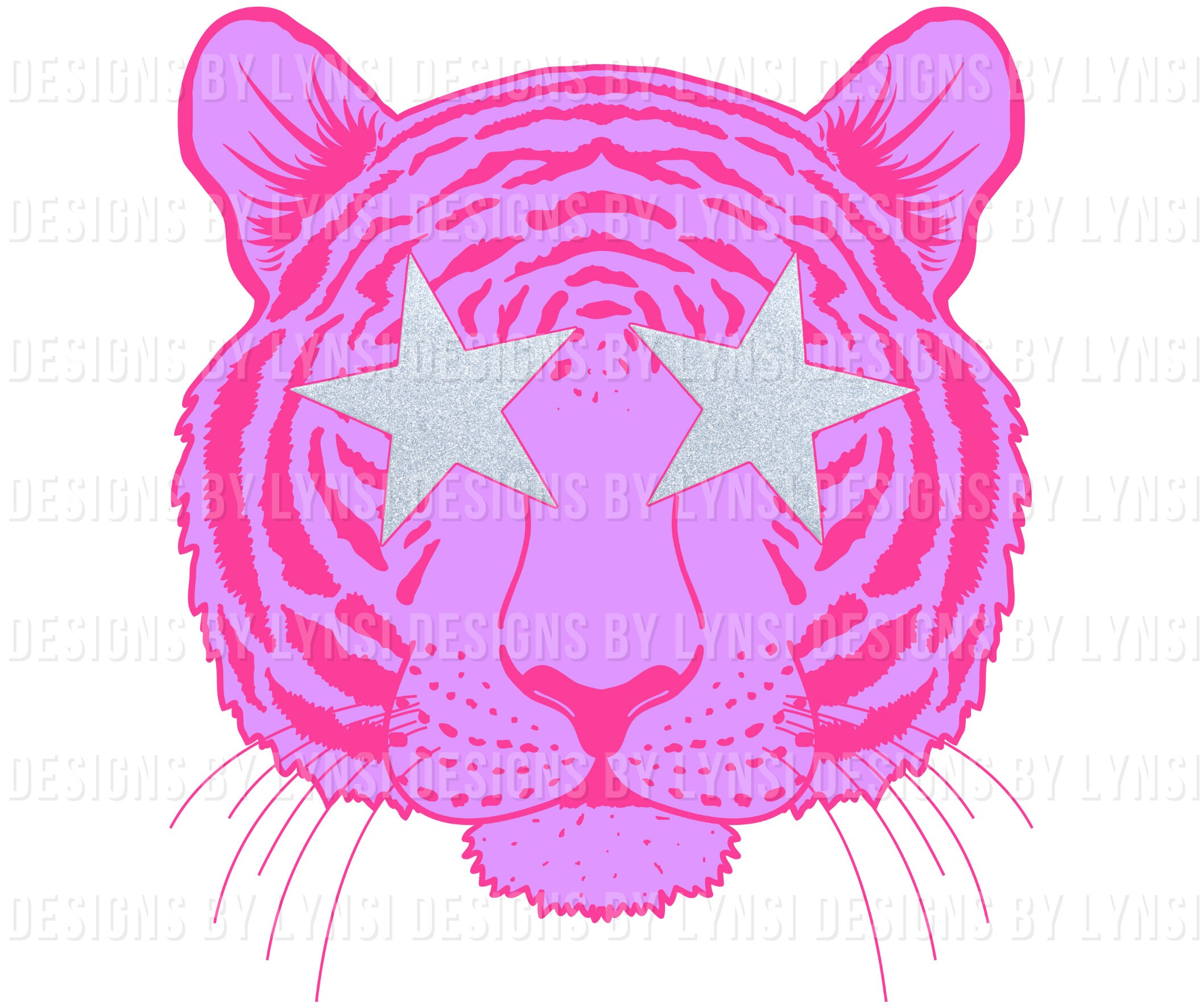 Purple Tiger With Sparkly Star Eyes PNG Digital Design - Tiger ...