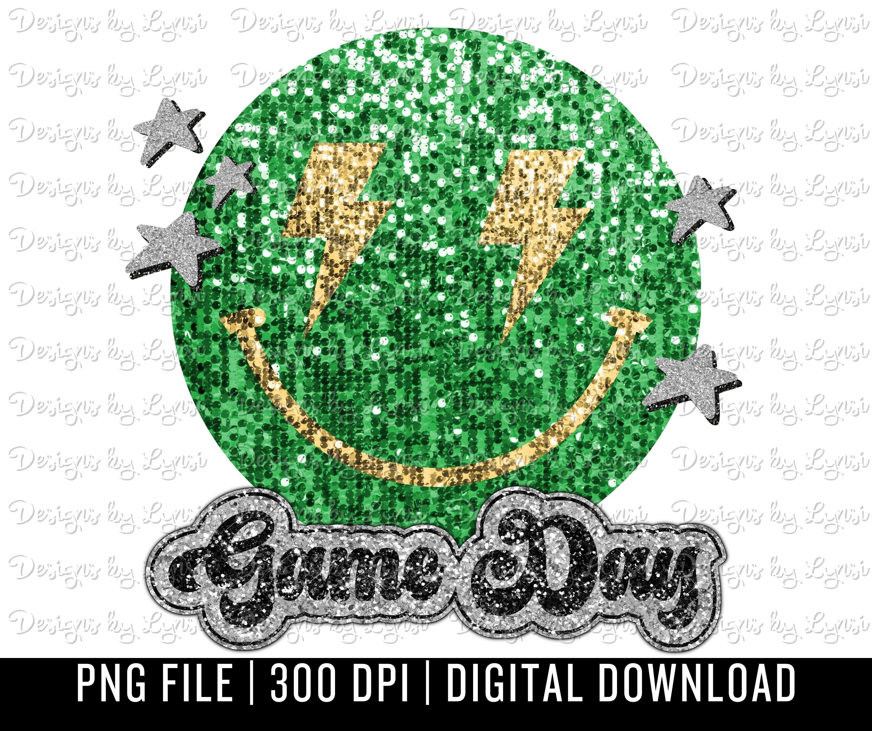 Game Day Sequin Happy Face PNG Digital Design - Green & Gold ...