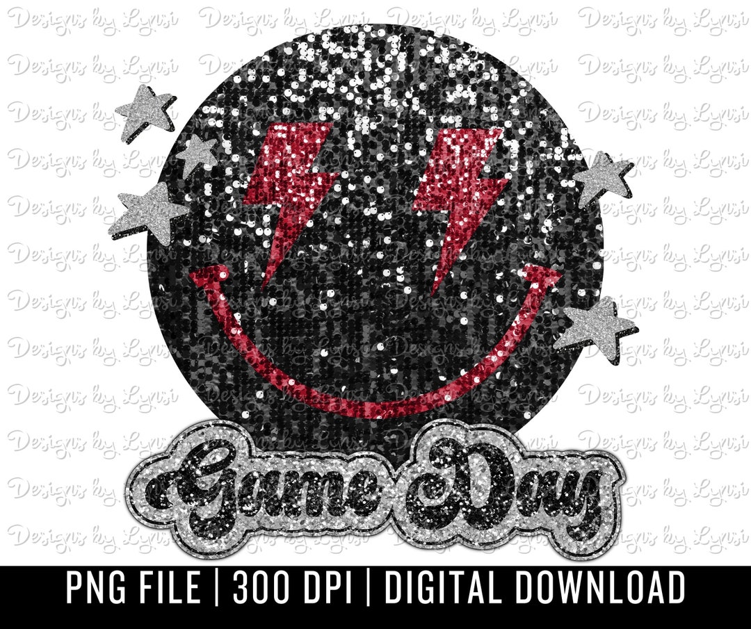 Game Day Sequin Happy Face PNG Digital Design - Black & Maroon ...