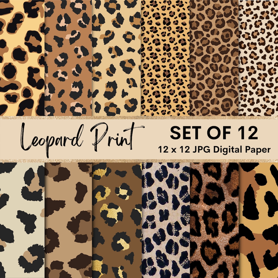 DIGITAL DOWNLOAD Leopard Print Digital Paper, Scrapbook Paper, 12x12 ...
