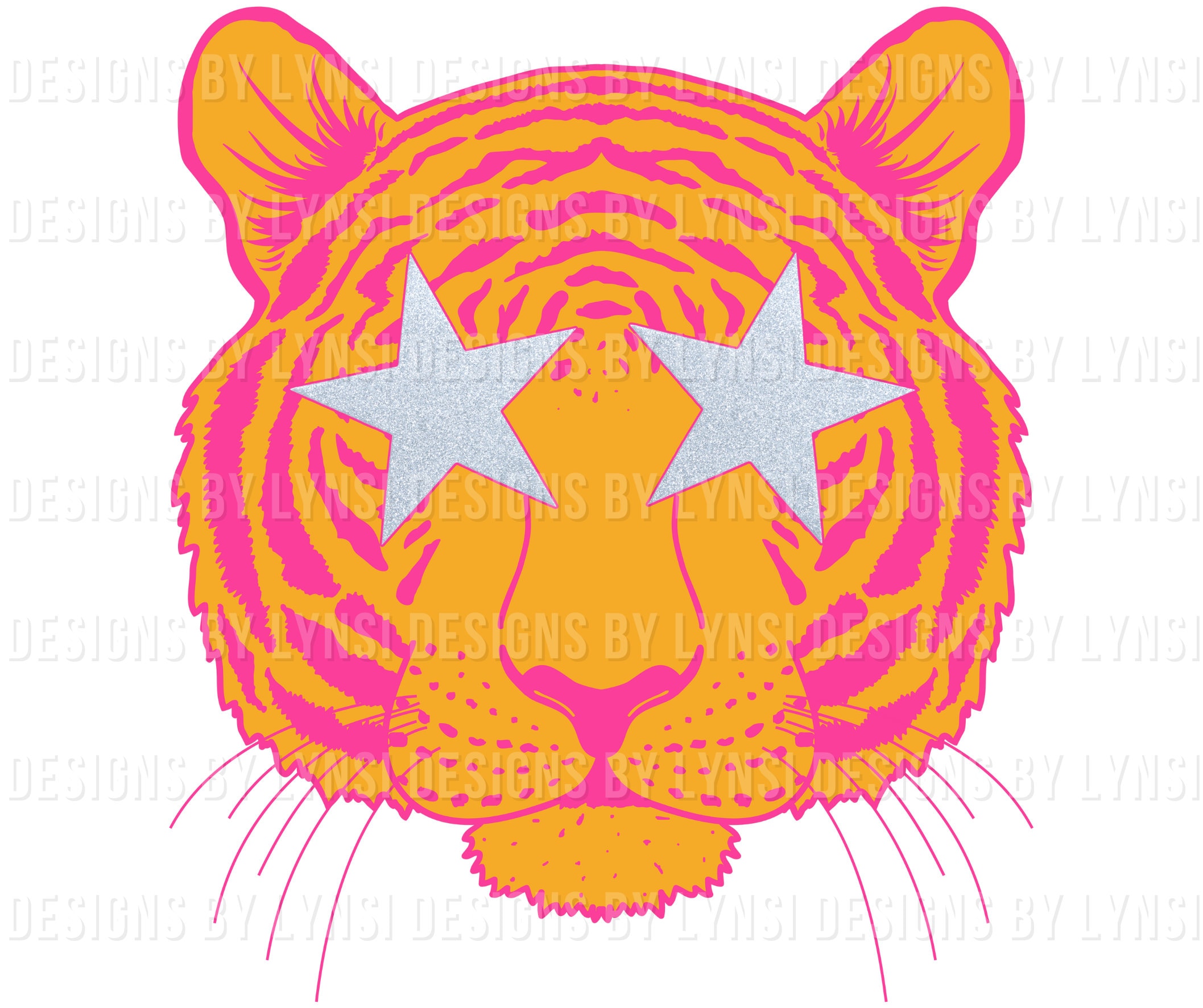 Orange Tiger With Sparkly Star Eyes PNG Digital Design - Tiger ...