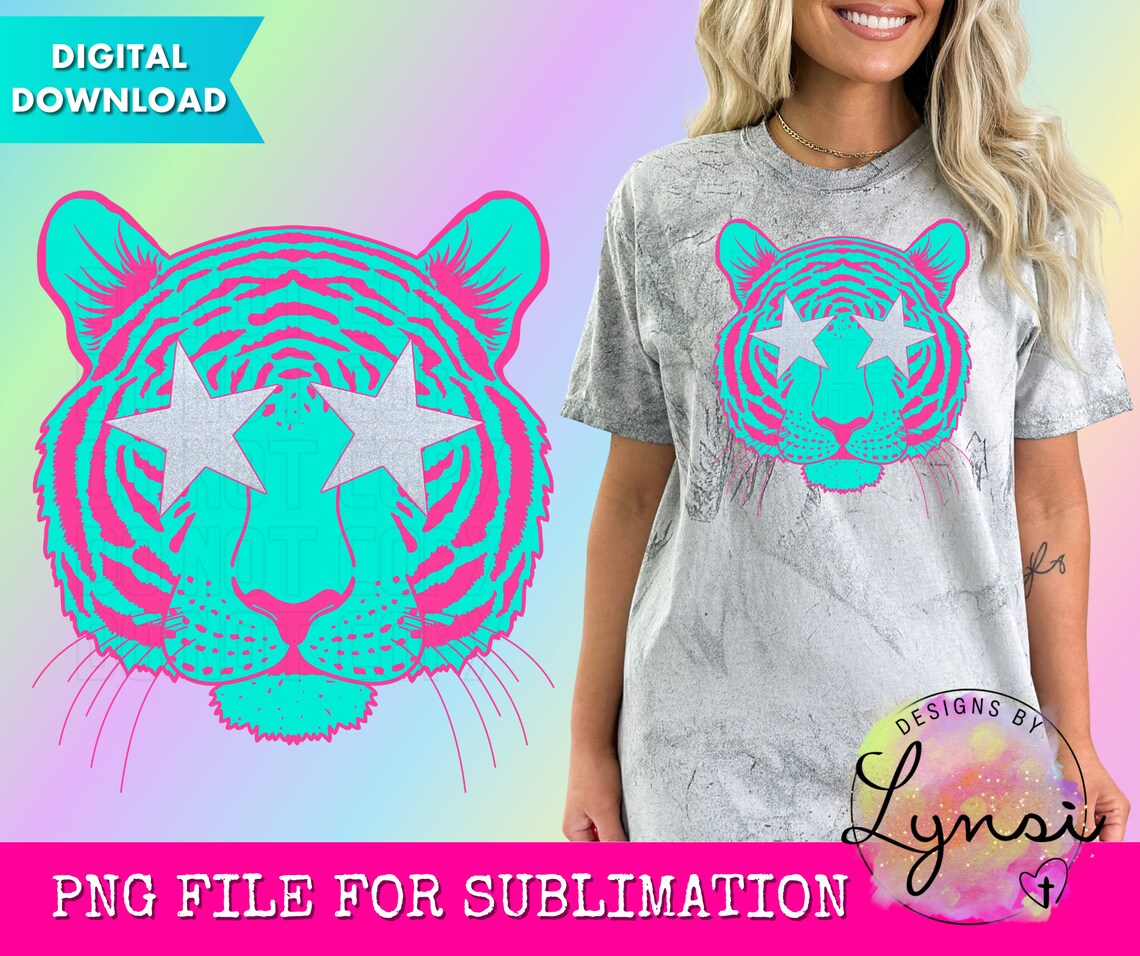 Blue Tiger With Sparkly Star Eyes PNG Digital Design - Tiger ...