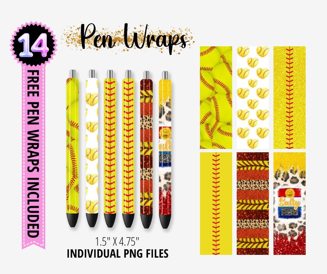 Softball Pen Wraps PNG Sublimation Design - 6 Pack Bundle - Sport Pen ...