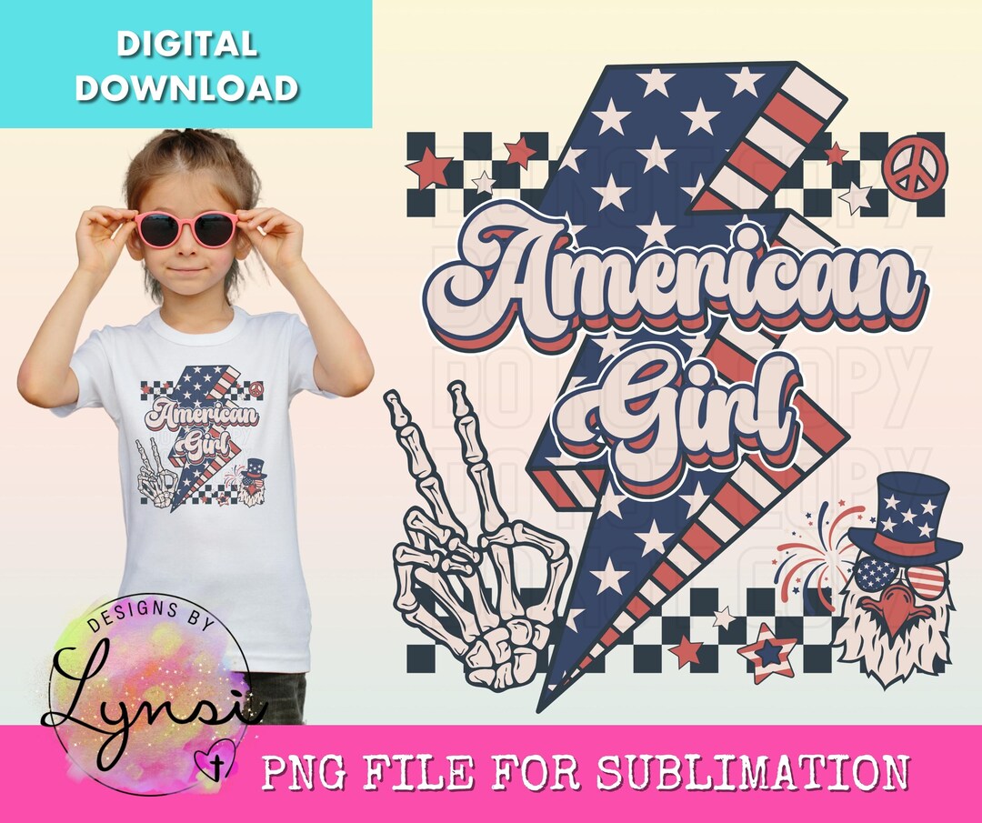 Retro American Girl PNG Digital Design - USA Sublimation Png ...