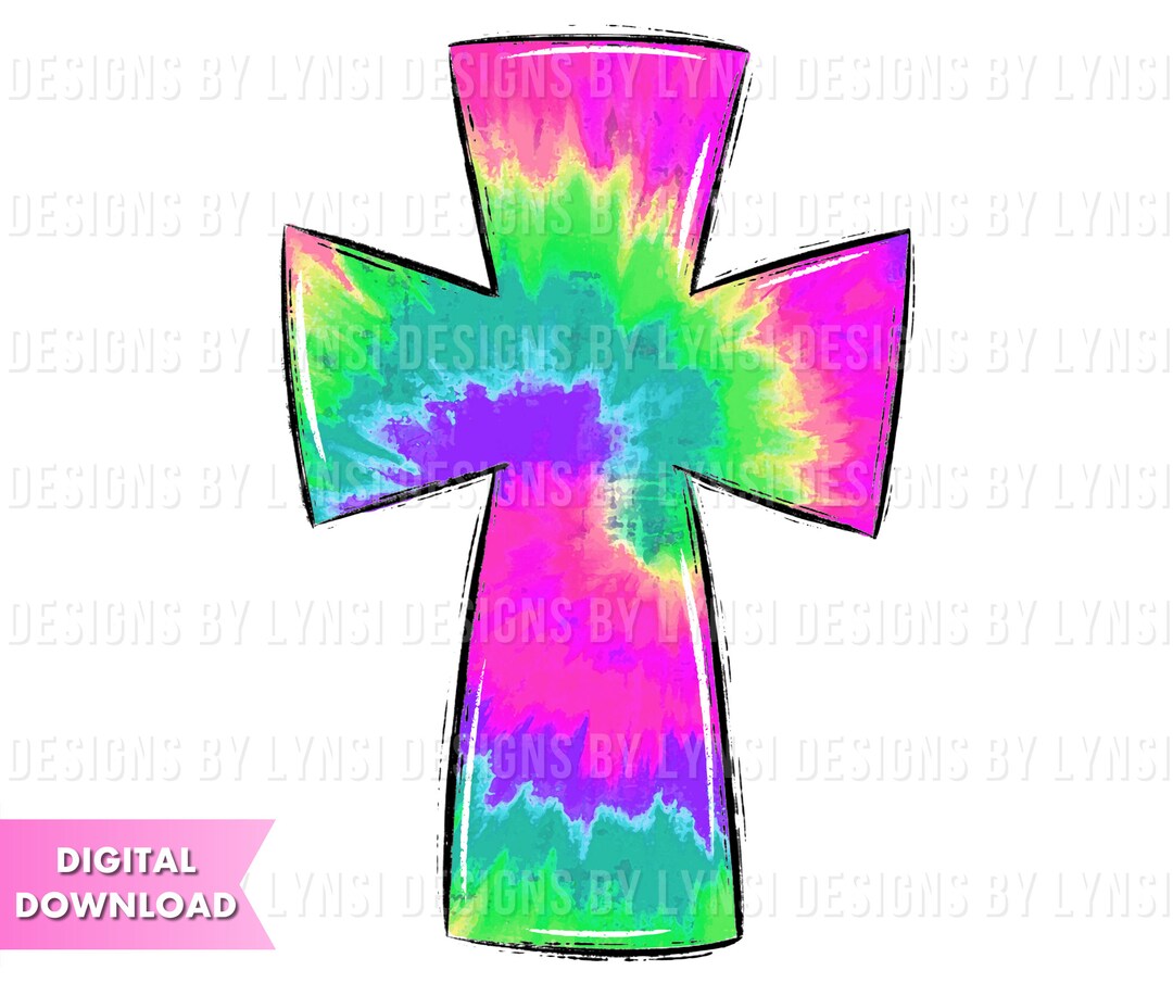 Tie Dye Cross Sublimation PNG Digital Download - Hand Drawn Cross ...