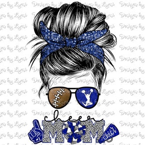 Cheer Mom Messy Bun Lady PNG Digital Design - Blue Cheerleader ...
