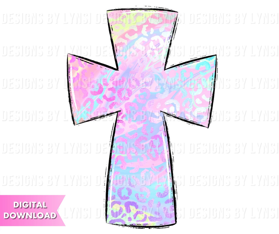 Leopard Holo Cross Sublimation PNG Digital Download - Hand Drawn Cross ...