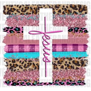 Jesus Cross Sublimation PNG Digital Design - Cross Leopard Brushstrokes ...